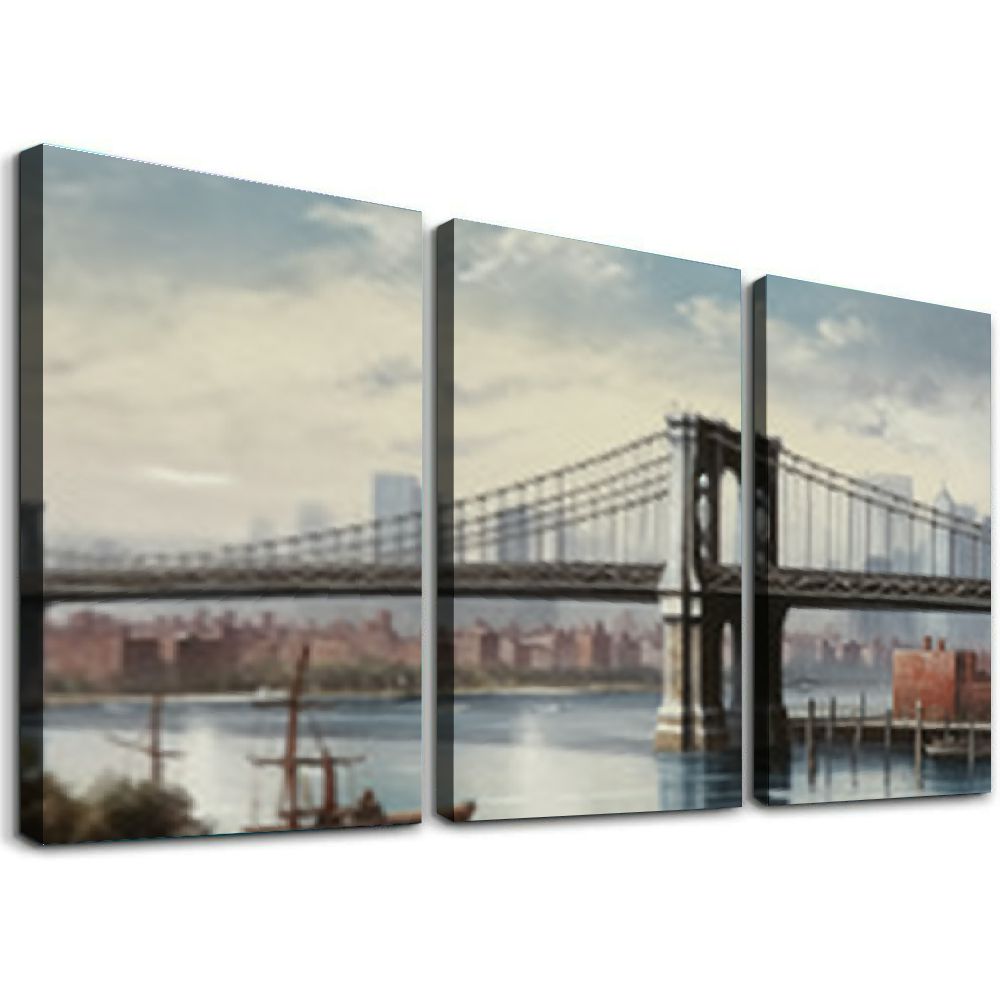 Ullo0ord Brooklyn Bridge Wall Art Canvas Cityscape Abstract Skyline New ...