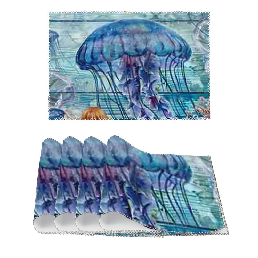Ullo0ord Cute Jellyfish Placemats Set of 4 Kids Ocean Creature Themed ...