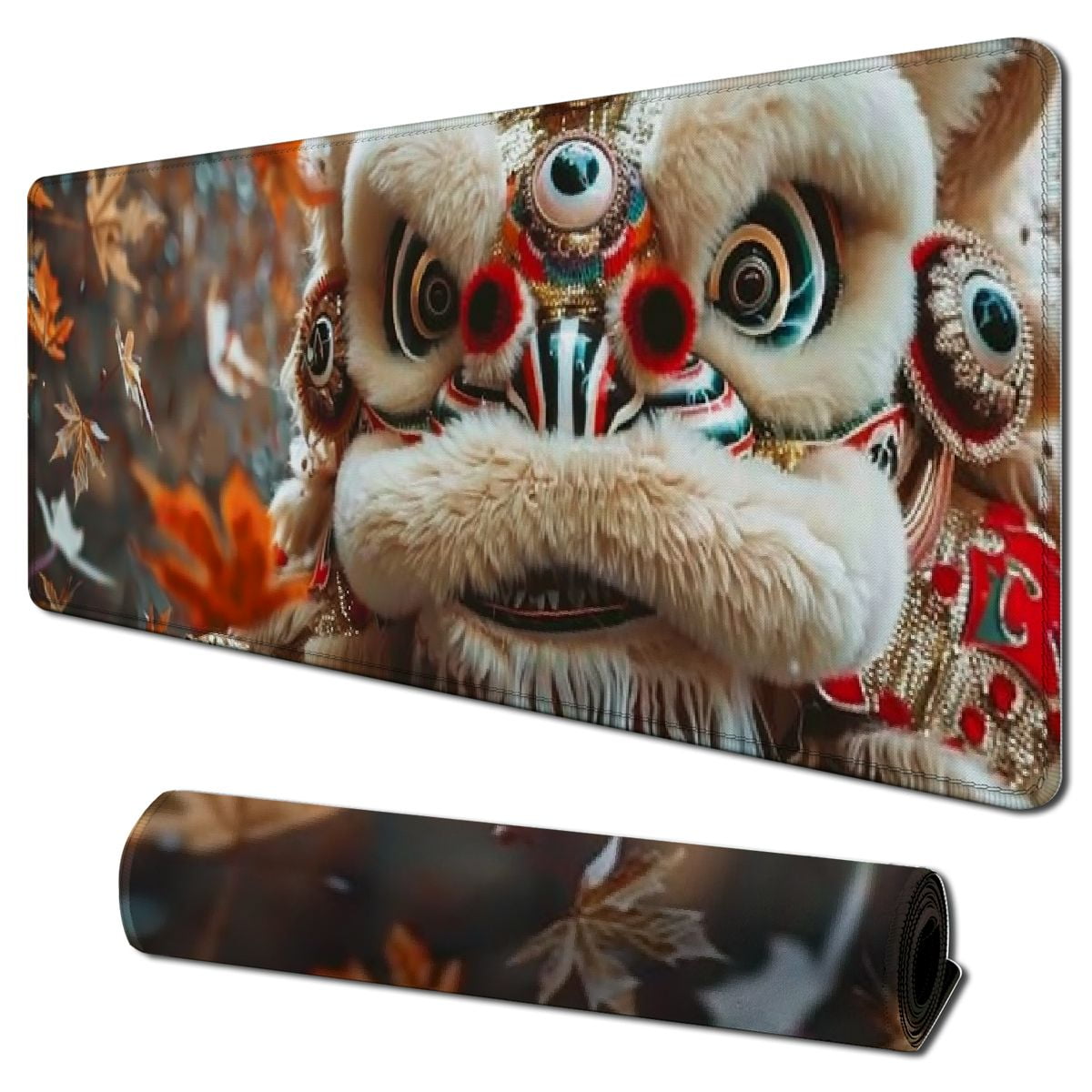 Ullo0ord Cute Lion Dance Fallen Leaves Large Mouse Pads Gaming Non-Slip ...