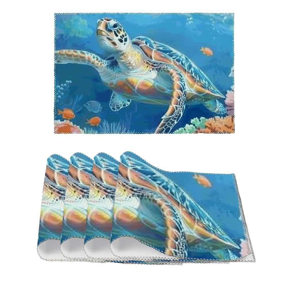 Ullo0ord Cute Seahorse Placemats Set of 4 Kids Ocean Creature Themed ...