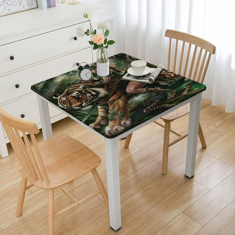 Ullo0ord Decorative Fitted Polyester Square Table Covers, Elastic Edged ...
