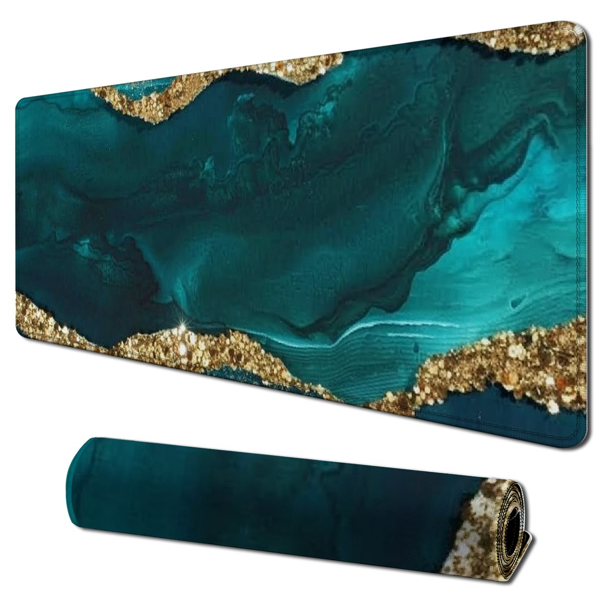 Ullo0ord Desk Mat Large , Modern Stylish Teal Gold Desk Pad with ...