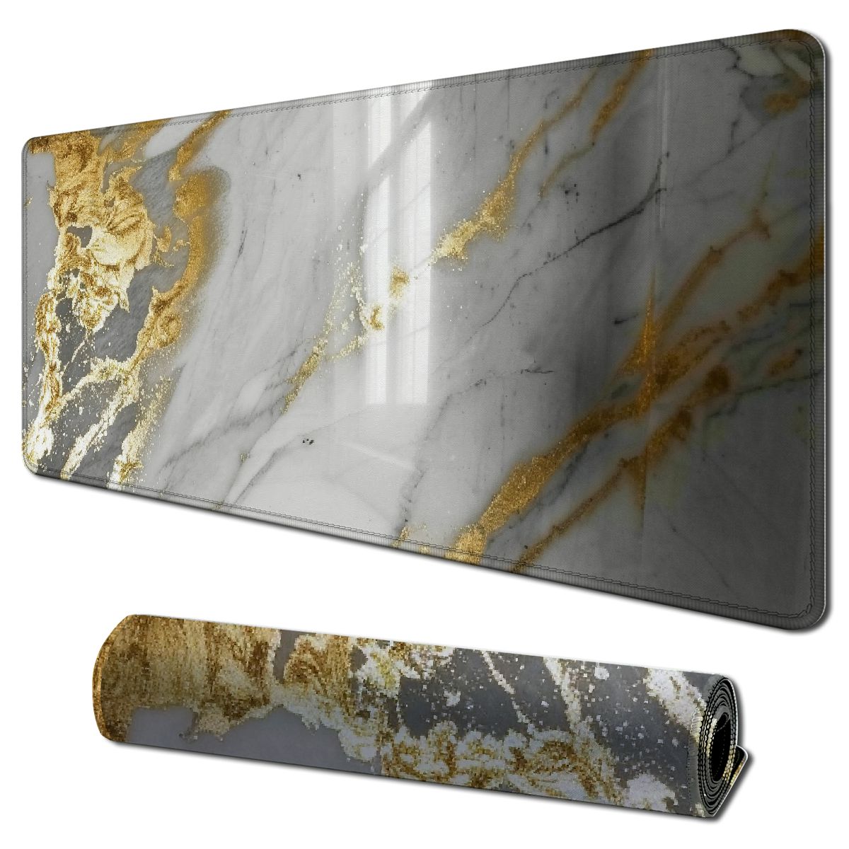 Ullo0ord Desk Mat Large Mouse Pads, Black White Abstract Gray Gold ...