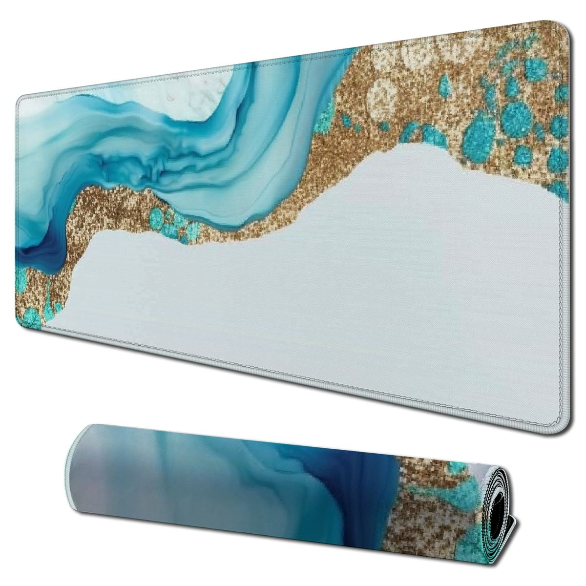 Ullo0ord Desk Mat Large Mouse Pads, Gold Glitter Blue Marble Modern ...