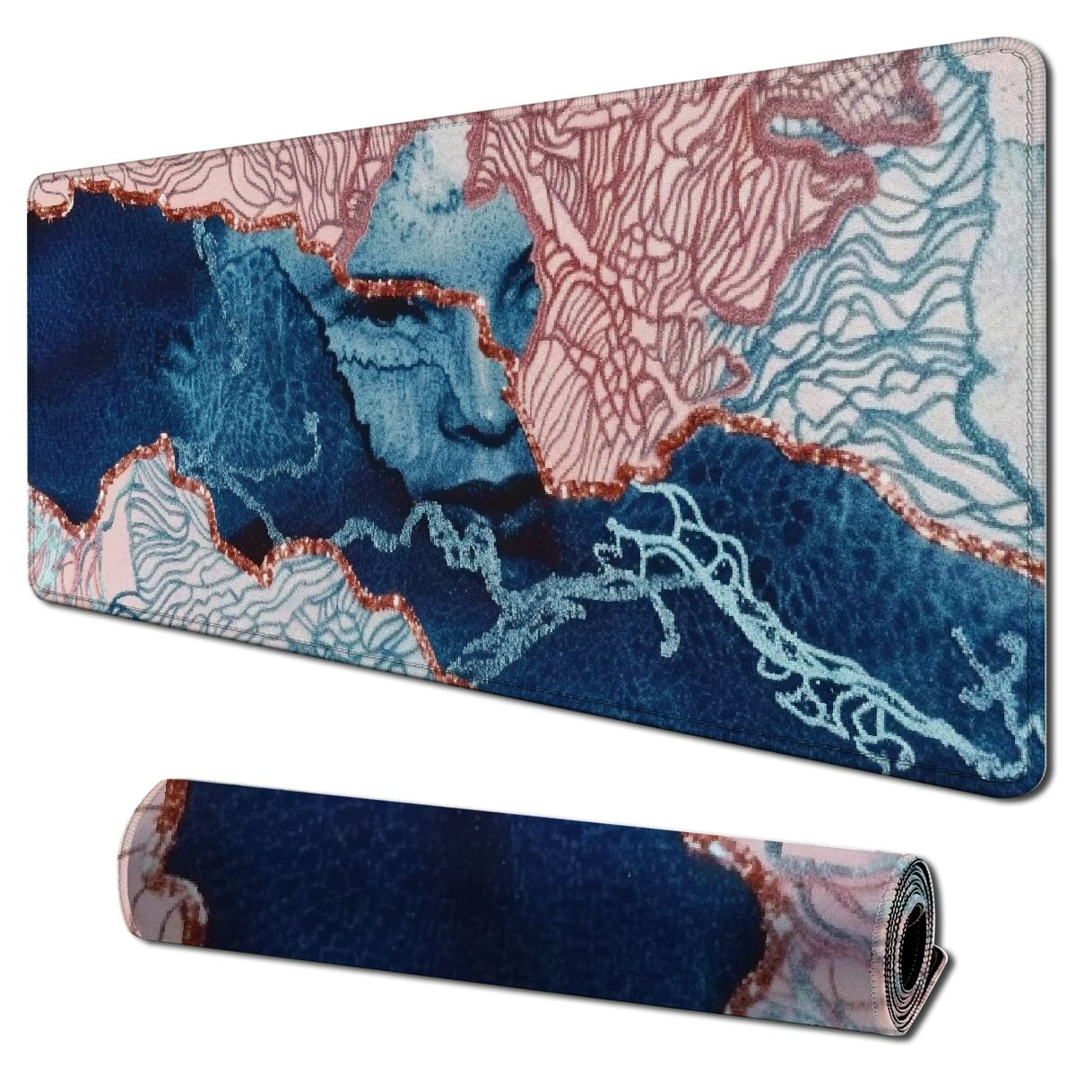 Ullo0ord Desk Mat Large Mouse Pads, Teal Pink Peach Marble Desk Pad ...