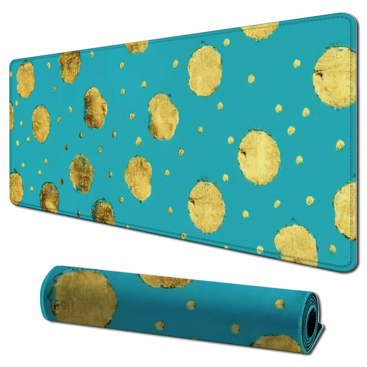 Ullo0ord Desk Pad Large Mouse Pads, Gold Metallic Foil Teal Aqua Modern ...