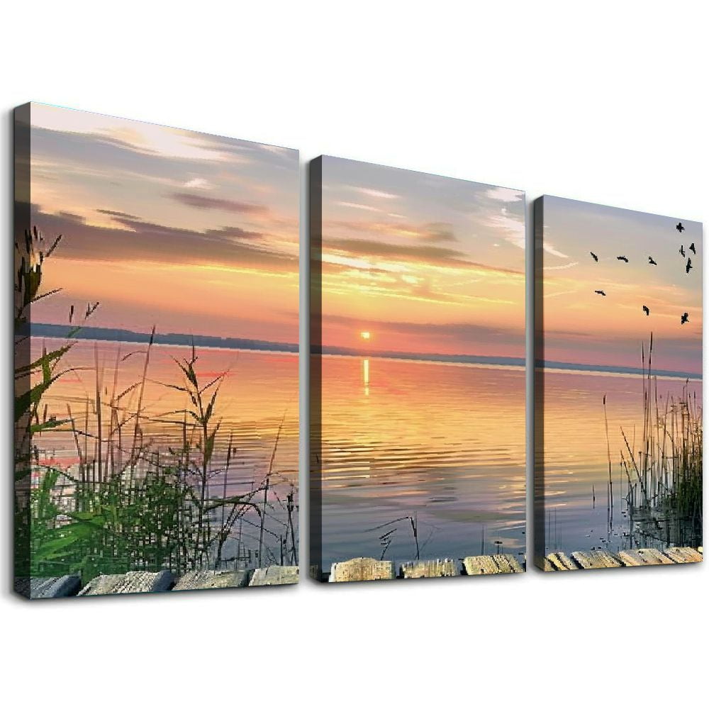 Ullo0ord Dock Sunset Scenery With Flying Birds Poster, Modern Kitchen ...