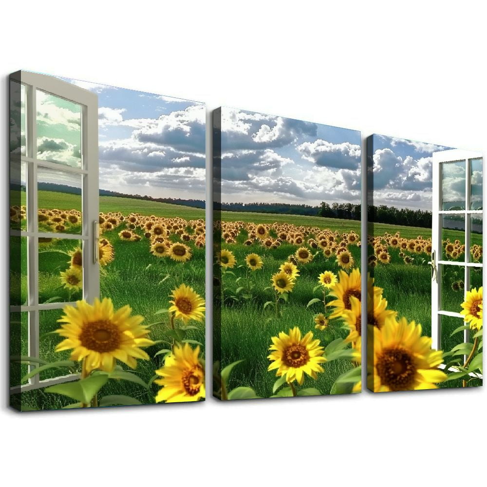 Ullo0ord False Window Sunflower Picture Decor Wall Art Faux Opening ...