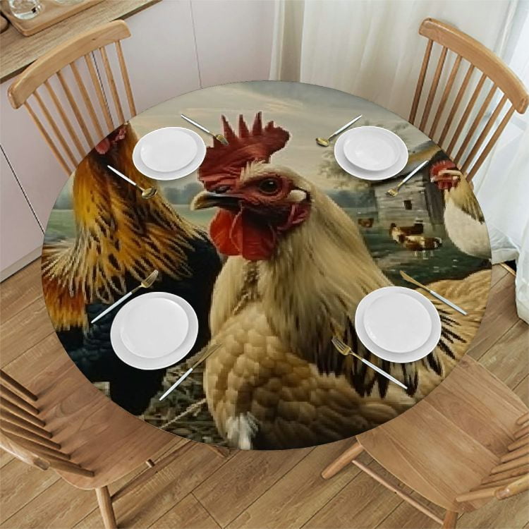 Ullo0ord Farmhouse Rooster Chicken Round Tablecloth Washable Table ...