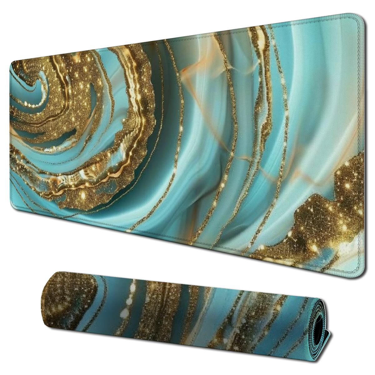 Ullo0ord Gaming Mouse Pad Large, Glitter Gold Marble Light Teal Blue ...