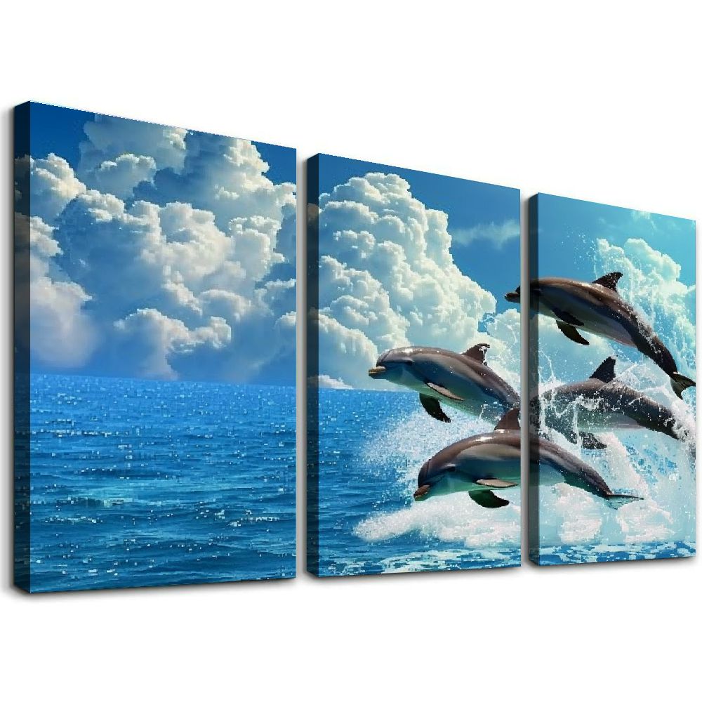 Ullo0ord Jumping Dolphins Blue Sea And Sky Poster Decorative Painting ...