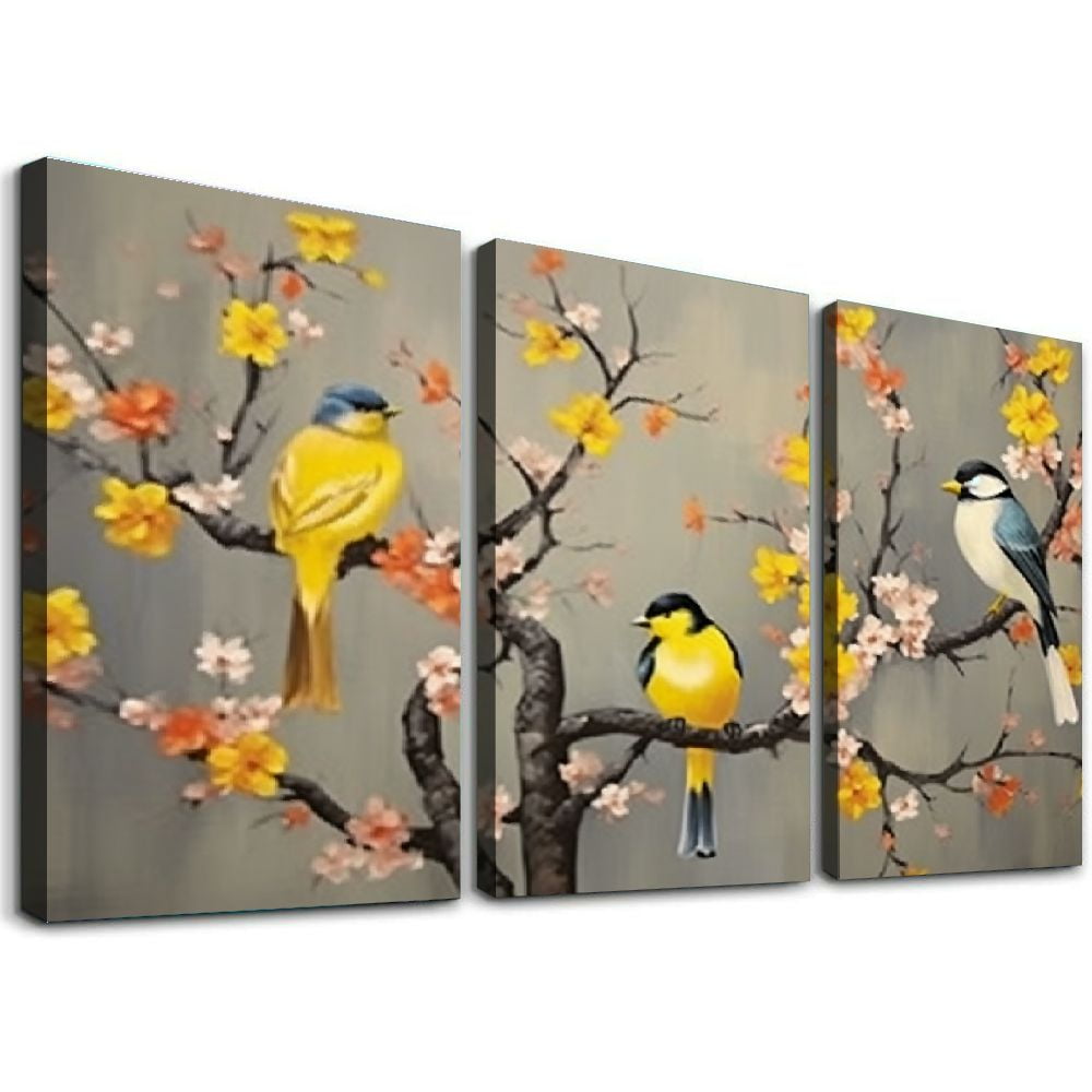 Ullo0ord Large Floral Bird Canvas Wall Art Abstract Birds on Flower ...
