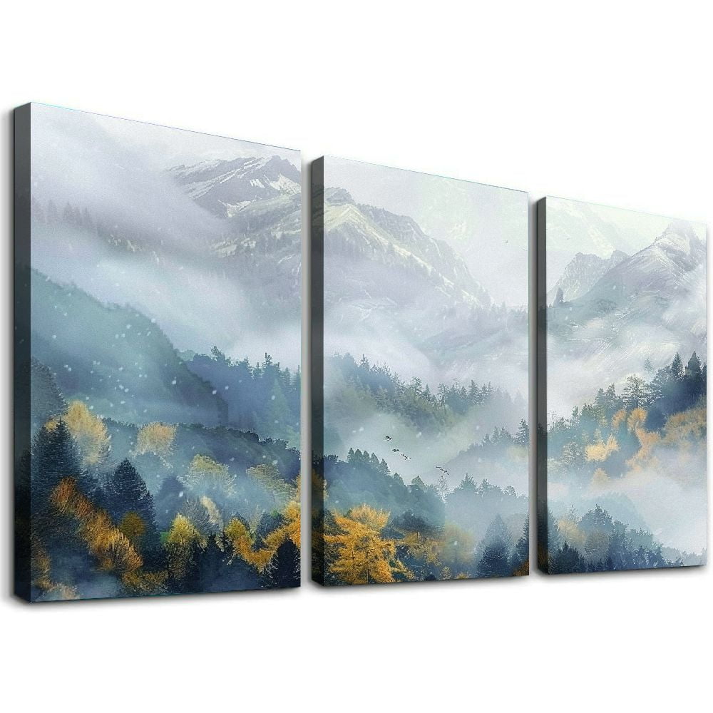 Ullo0ord Mountain Paintings Living Room Decor Nature Wall Art Foggy ...