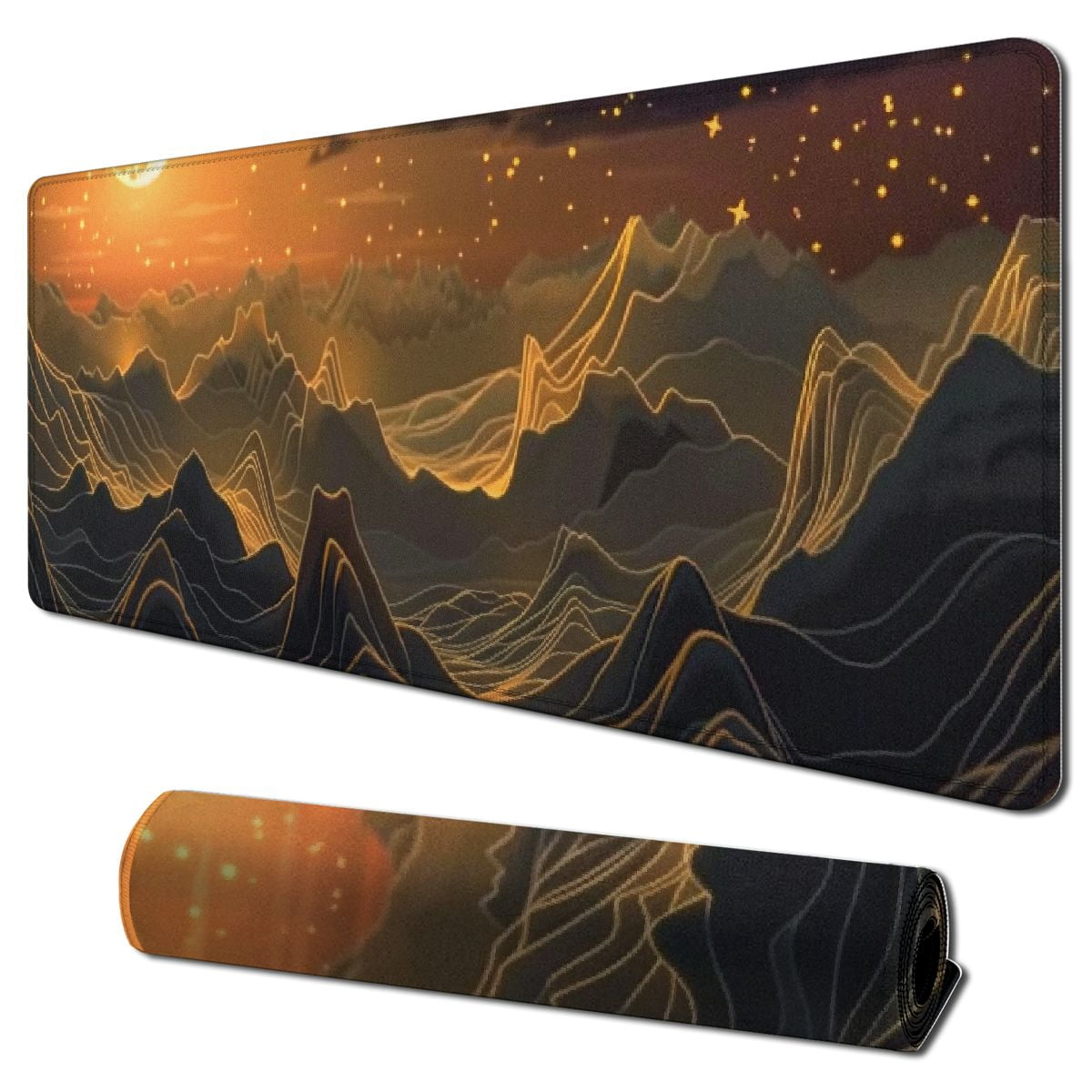 Ullo0ord Mouse Pad, Black and Gold Mountains Landscape Extended Mouse ...
