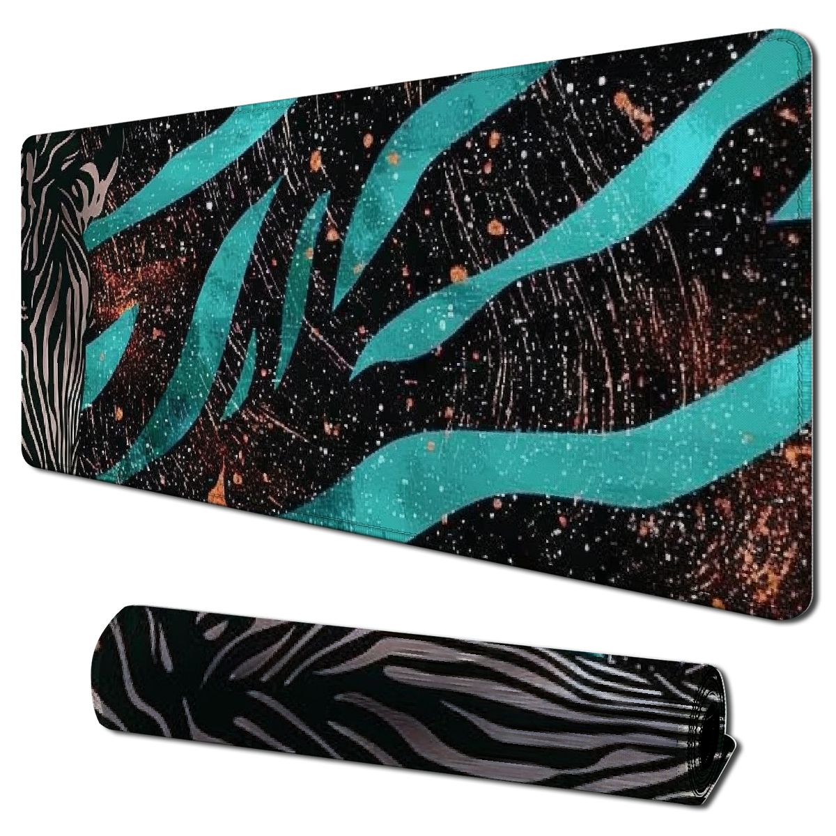 Ullo0ord Mouse Pad Large, Teal & Black Stripes Extended Mouse Mat with ...