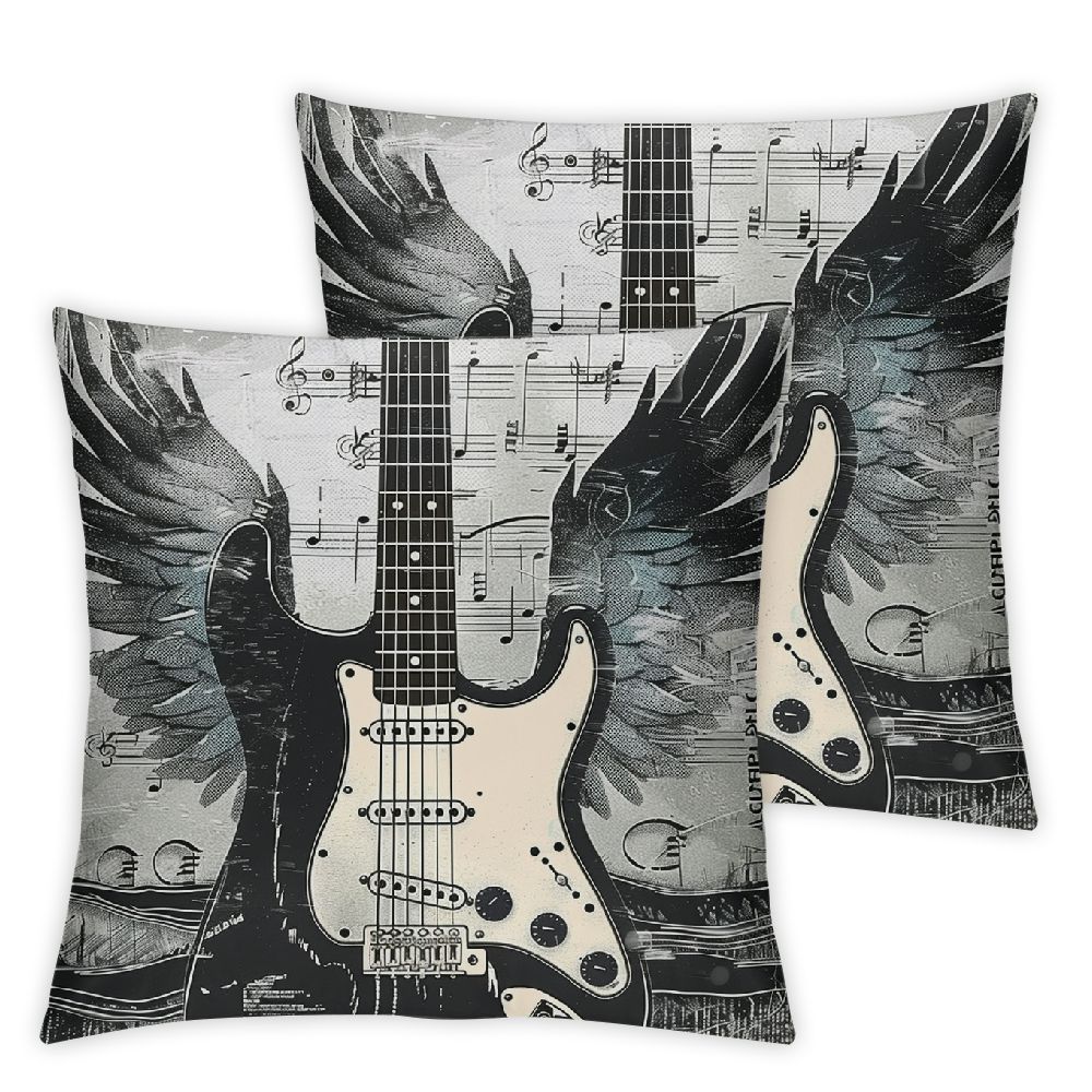 Ullo0ord Music Guitar Pillow Cover ,Musical Notes Reversible Print ...