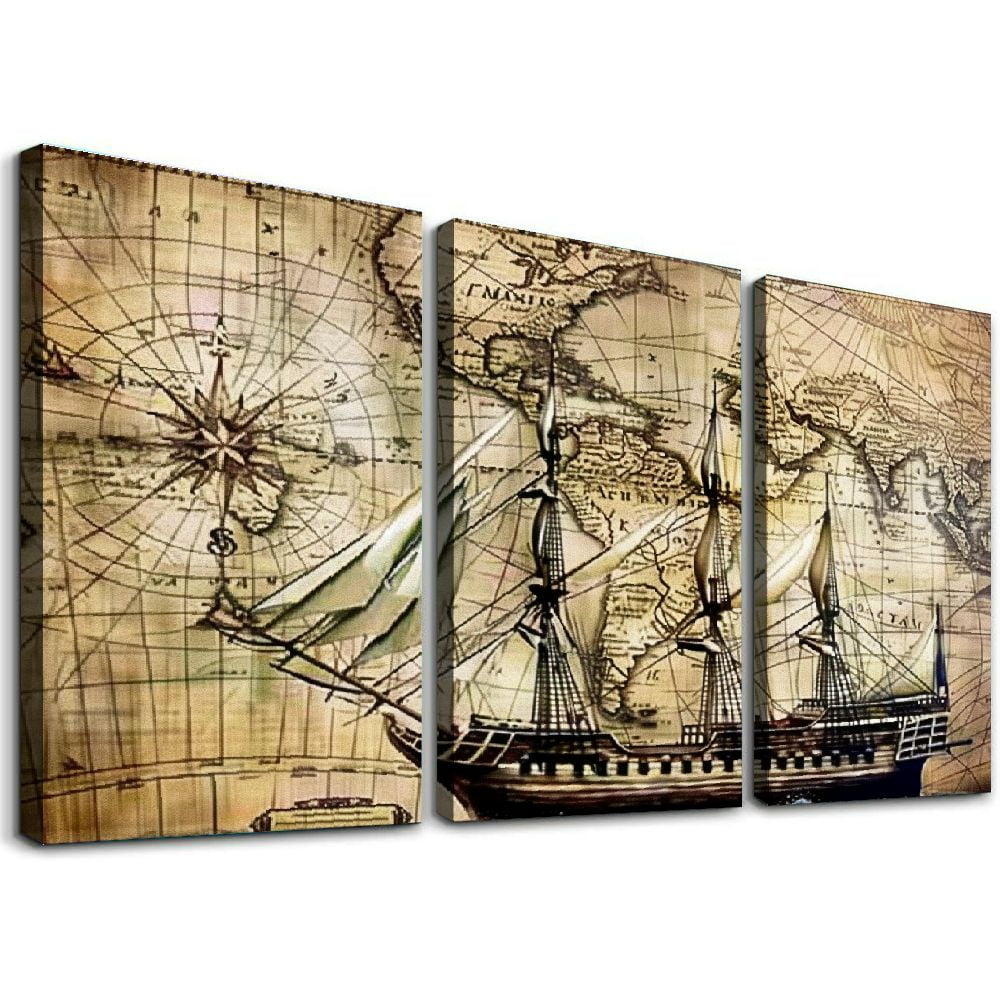 Ullo0ord Old Sailing Ship Nautical Map Posters Art Prints Canvas Wall ...