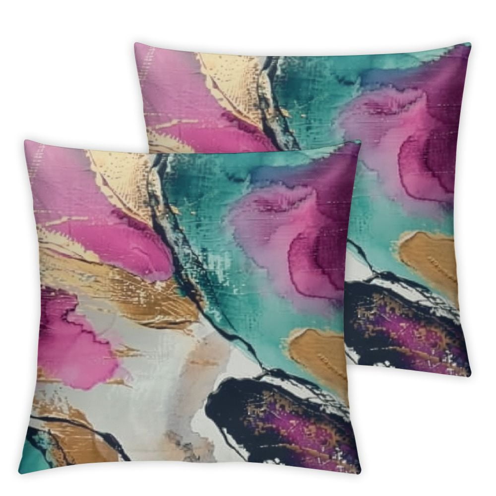 Ullo0ord Pack of 2 Throw Pillow Covers, Teal Purple Marbling Art Gold ...