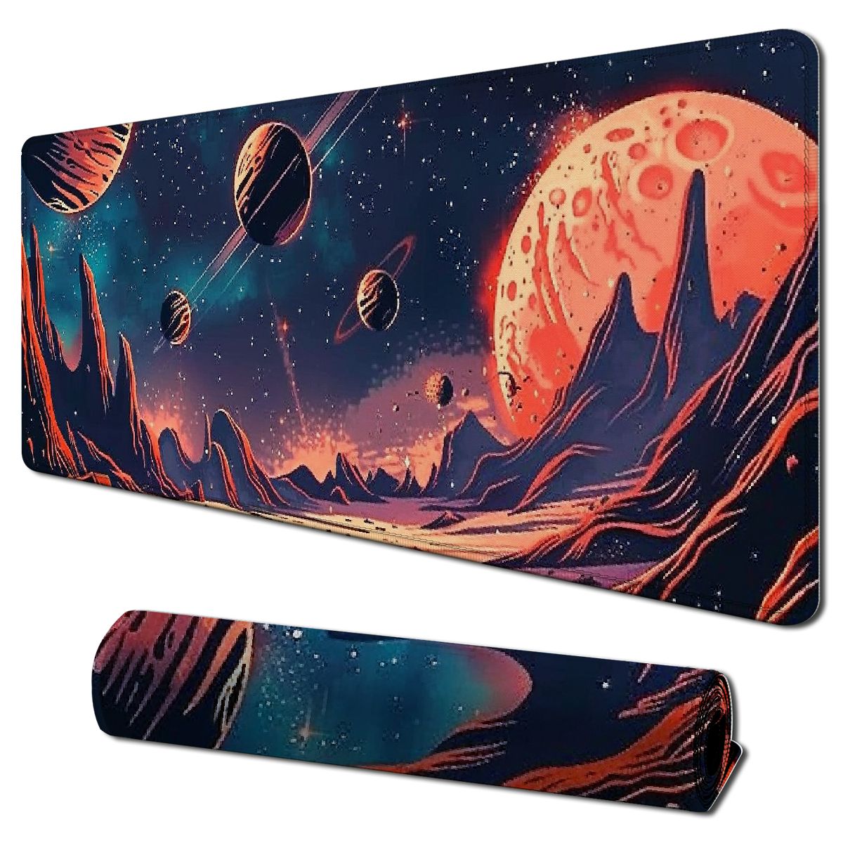 Ullo0ord Painted Planets Desk Mat Desk Pad, Orange Black Gaming Mouse ...