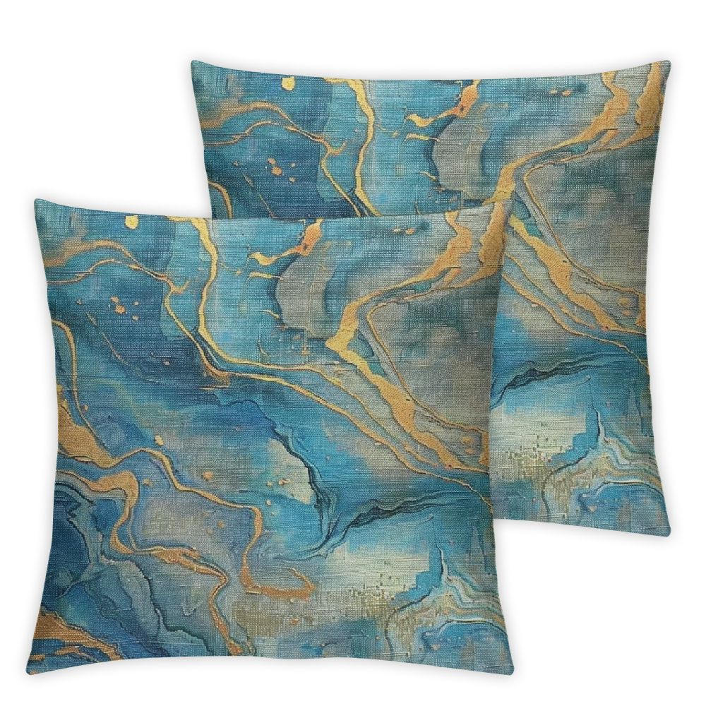 Ullo0ord Pillow Cover Modern Green Gold Abstract Marble Liquid Ink Art ...