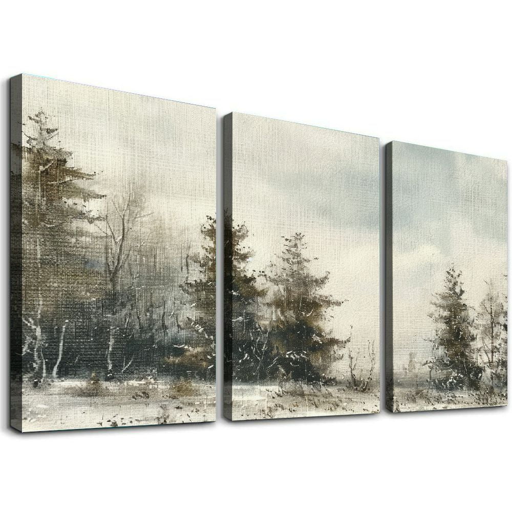 Ullo0ord Pine Forest Landscape Canvas Wall Art, Rustic Christmas Pine ...