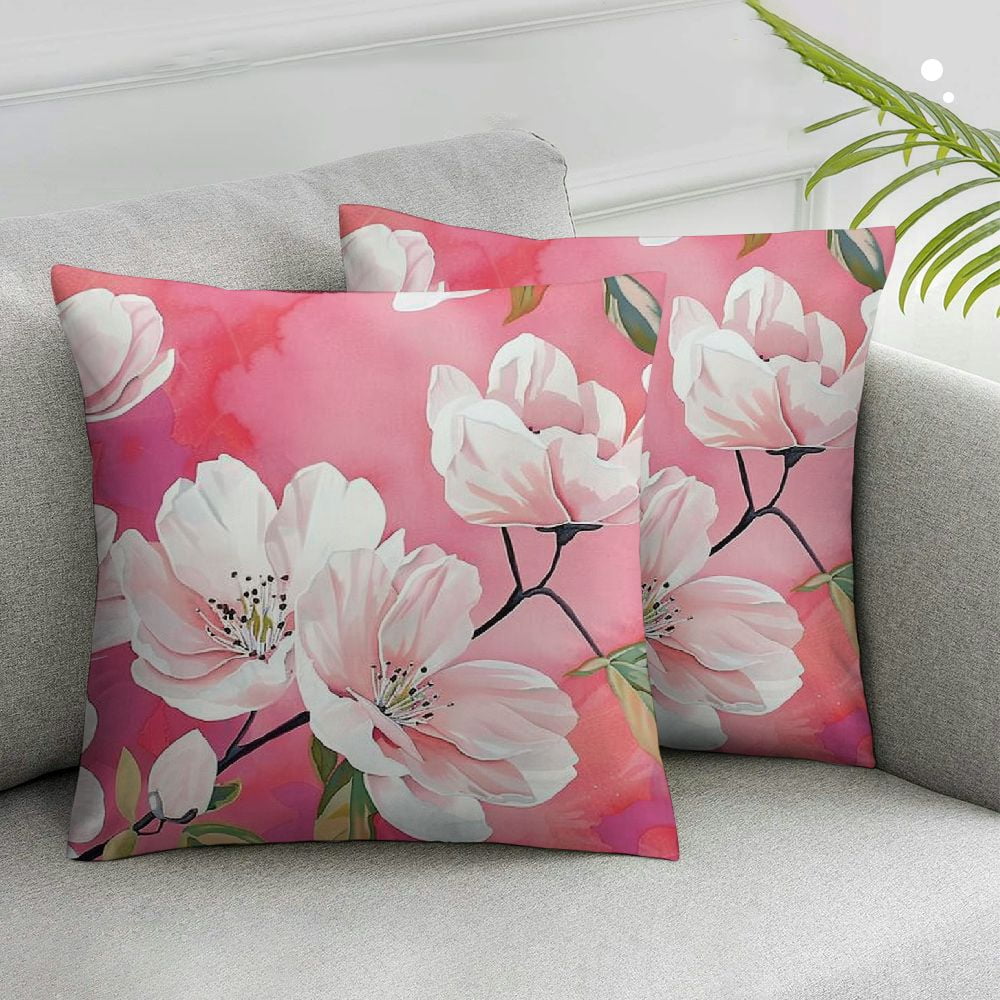 Ullo0ord Pink Cherry Blossom Pillow Covers - Flowers Throw Pillow Cover ...