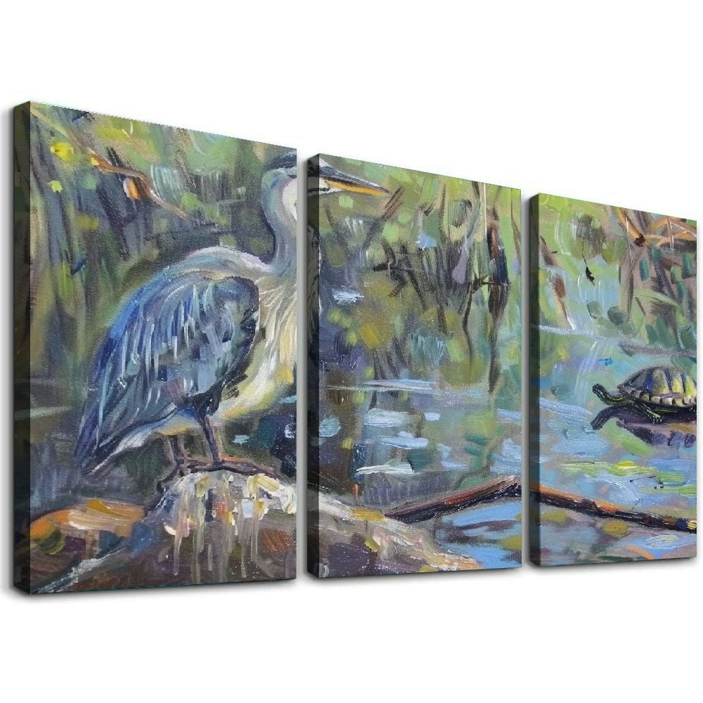 Ullo0ord Posters Resting on A Tree Branch Oil Painting Blue Migratory Bird Wall Art Canvas Art ...