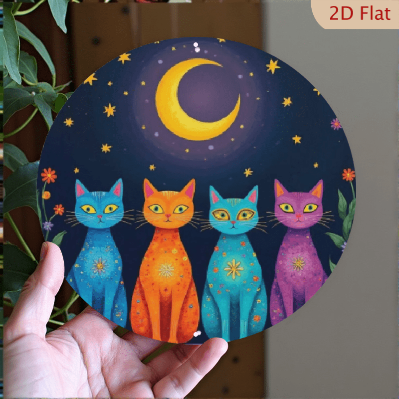 Ullo0ord Round Metal Tin Sign Rustic Wall Decor Colorful Cat Round Metal Sign Plaque for Home ...