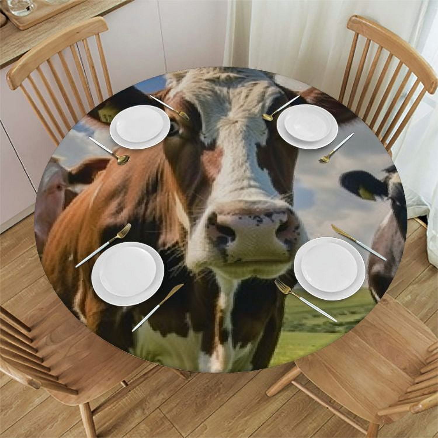 Ullo0ord Round Tablecloth Farm Animal Cow Polyester Table Cloth ...