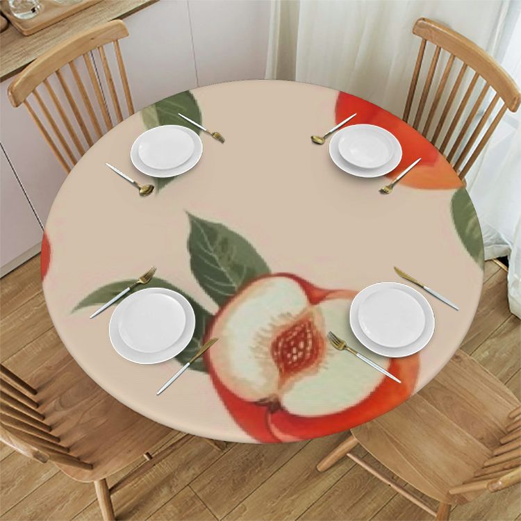 Ullo0ord Round Tablecloth Peach Fruits Flowers Polyester Table Cloth ...