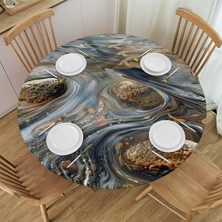 Ullo0ord Round Tablecloth with Elastic Edges, Paintbrush Colors in ...