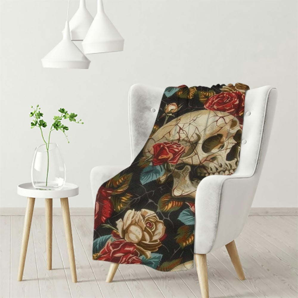 Ullo0ord Skull-Roses Pattern Throw Blanket for Men Women, Super Soft ...