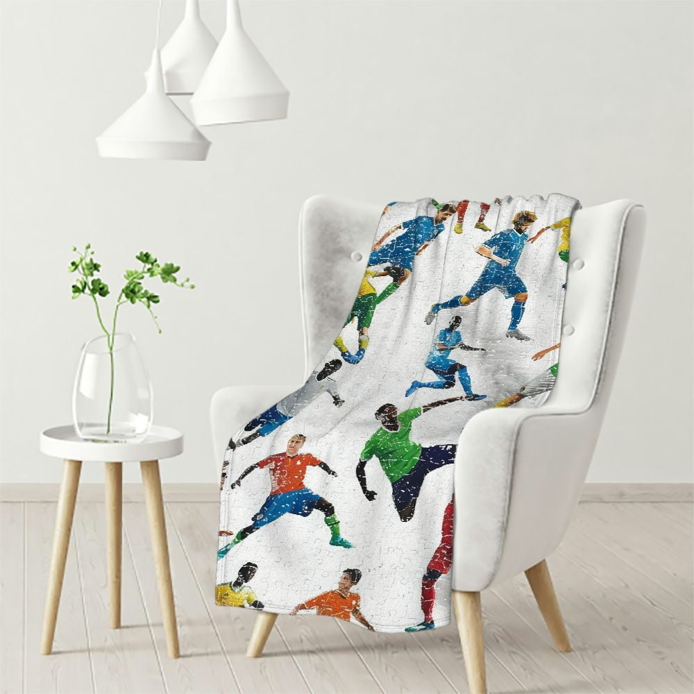 Ullo0ord Sports Throw Blanket, Group of Soccer Players League Pastime ...