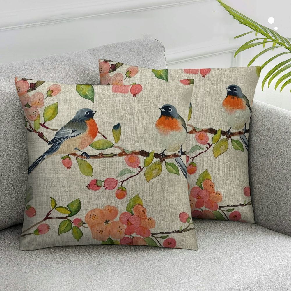 Ullo0ord Spring Pillow Covers Floral Bird Throw Pillowcase Modern Home ...