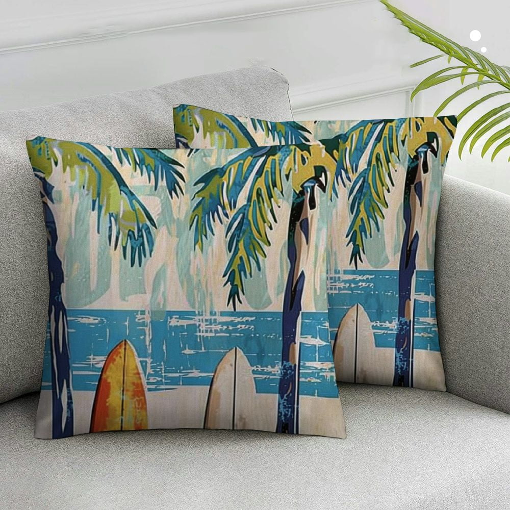 Ullo0ord Summer Pillow Covers Sun Coconut Tree Illustration Throw ...