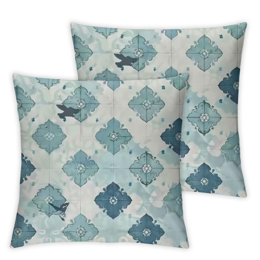 Ullo0ord Teal Throw Pillow Cover Tile Shaped Texture Pattern Historical ...