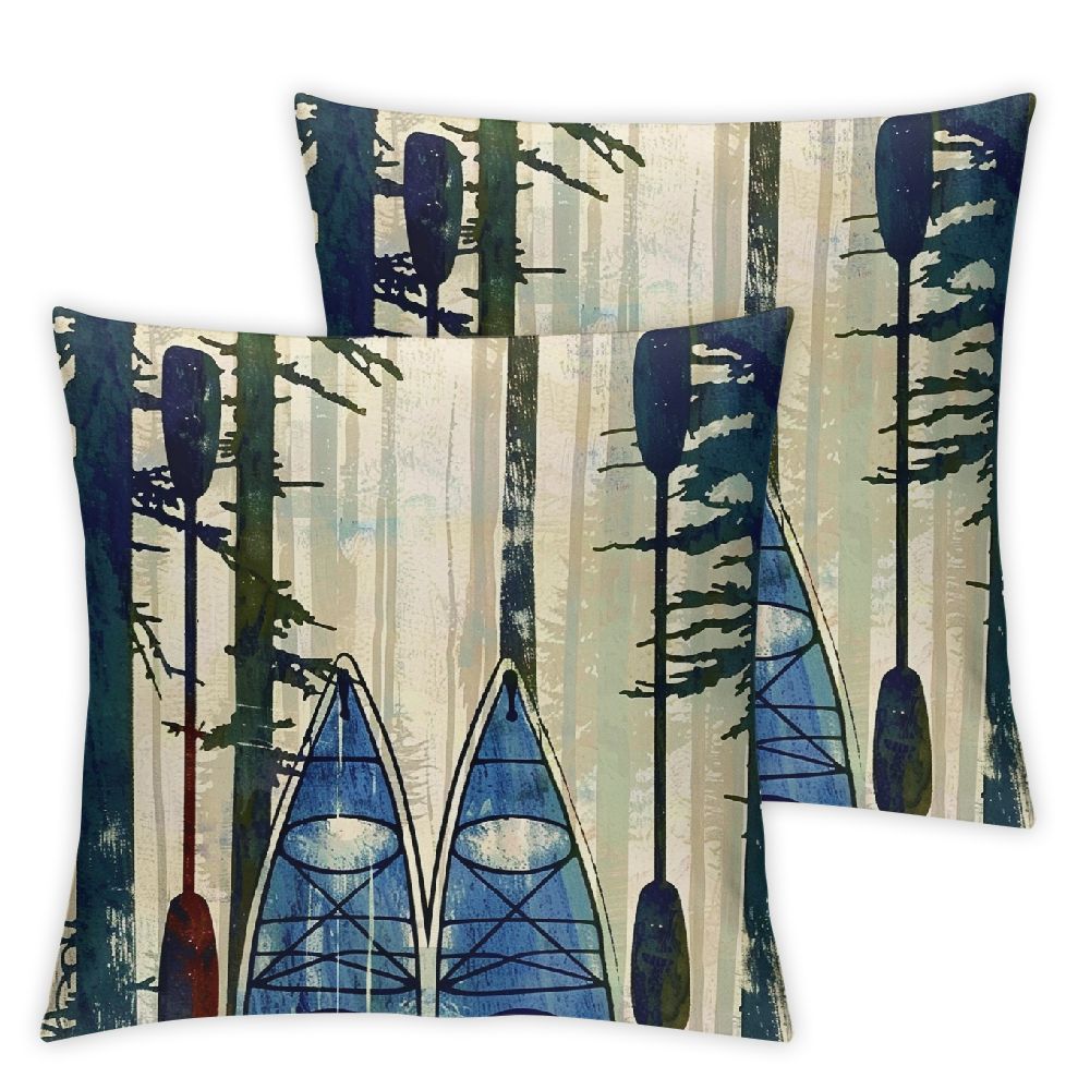 Ullo0ord Throw Pillow Covers Linen Retro Wood Grain with Pine Trees ...