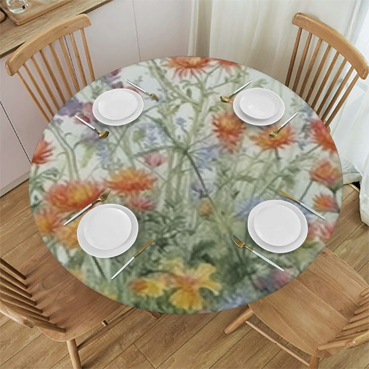 Ullo0ord Wildflowers Floral Butterfly Round Tablecloth with Lace Border Rustic Reusable Round ...