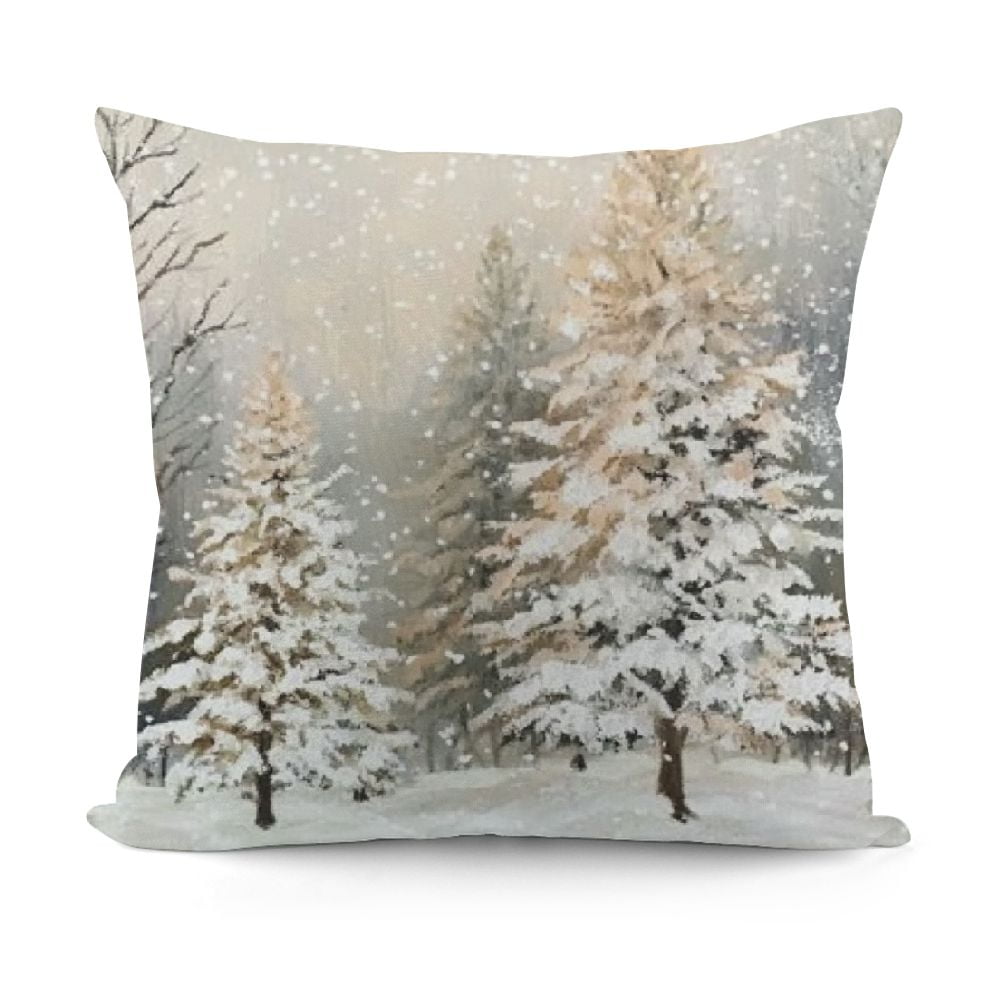 Ullo0ord Winter Pillow Covers Gold Merry Christmas Tree Snowflake Throw ...