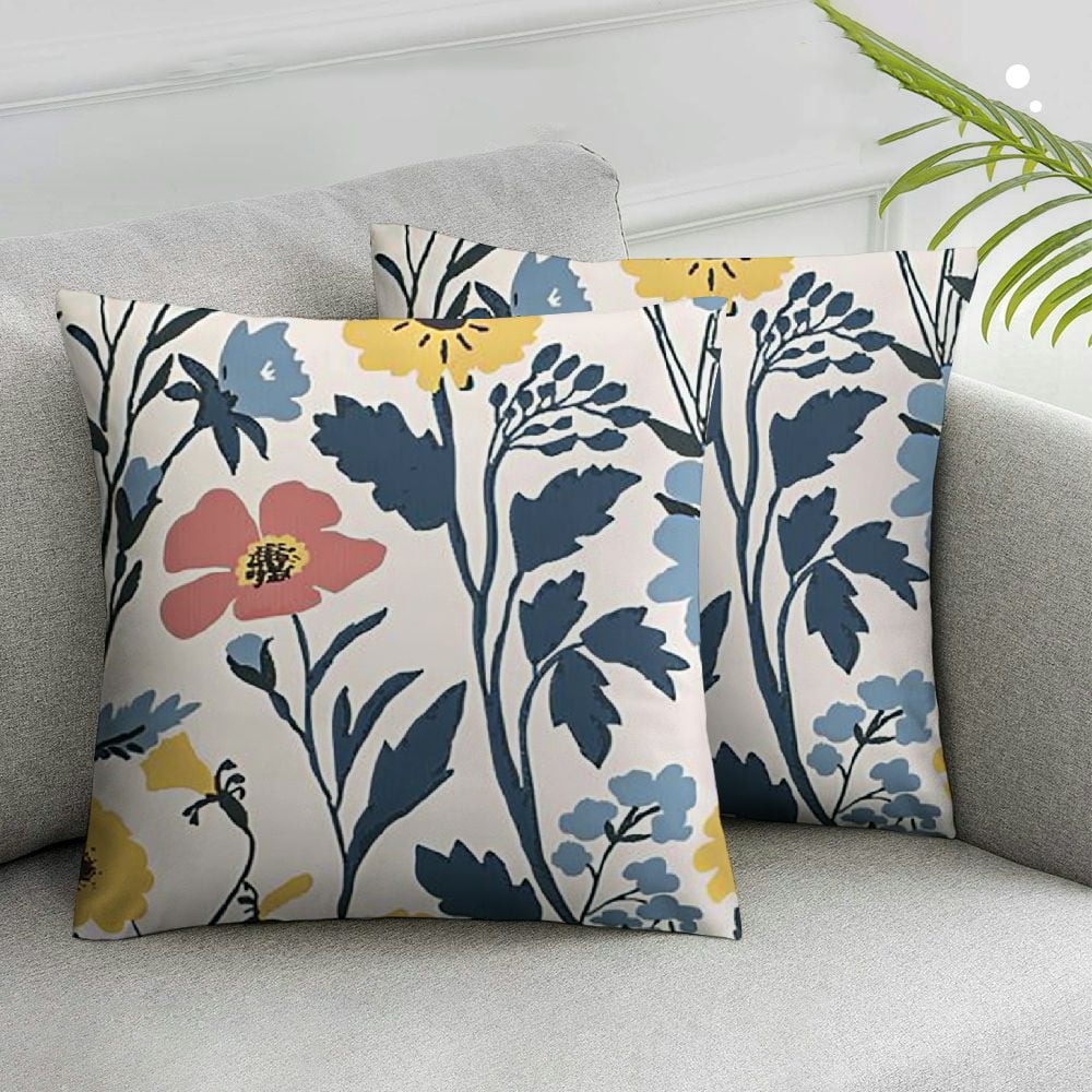 Ullo0ord Yellow Floral Pillow Covers Summer Watercolor Flowers Throw ...