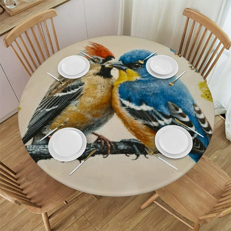 Ullo0ord Yellow Goldfinchone & Blue Joy Birds Round Tablecloth ...