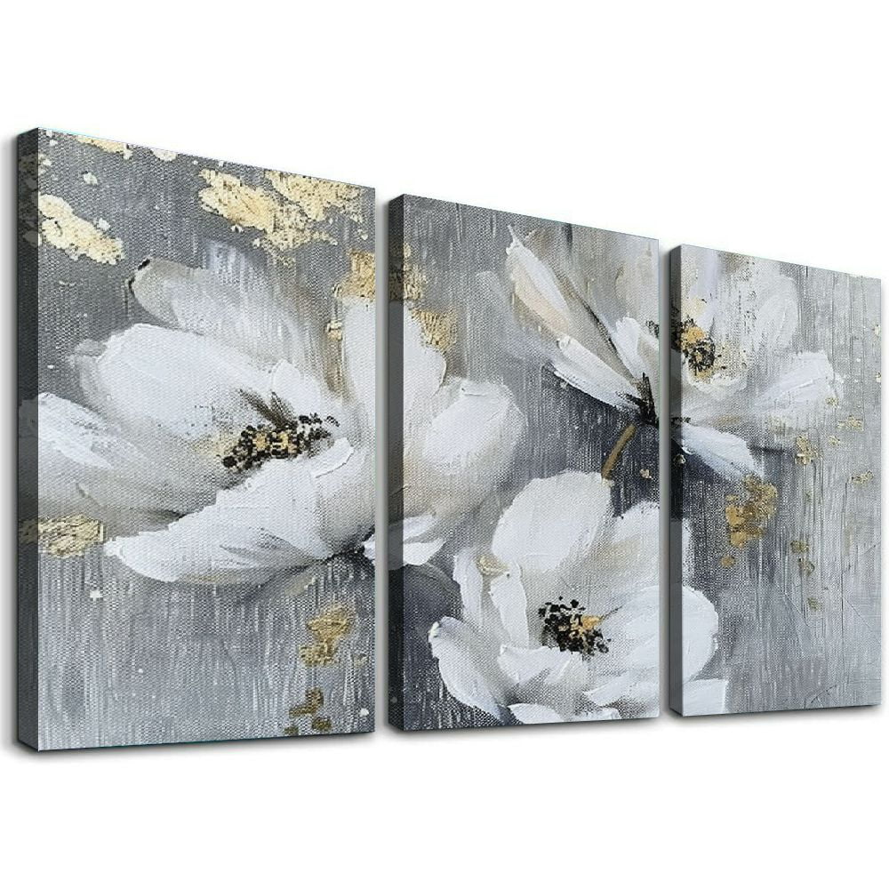 Ullo0ord and White Poppy Flower - Floral Painting with Gold Foil ...