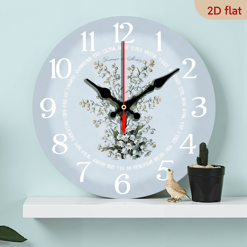 Ulloord 2D Flat 1pc 10Inch Wooden White Flowers Wall Clock Ultra Quiet ...