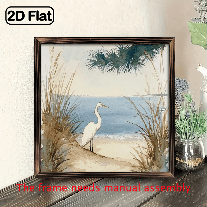 Ulloord 2D Flat, 1pc Charming Watercolor Style White Heron Wooden Sign ...