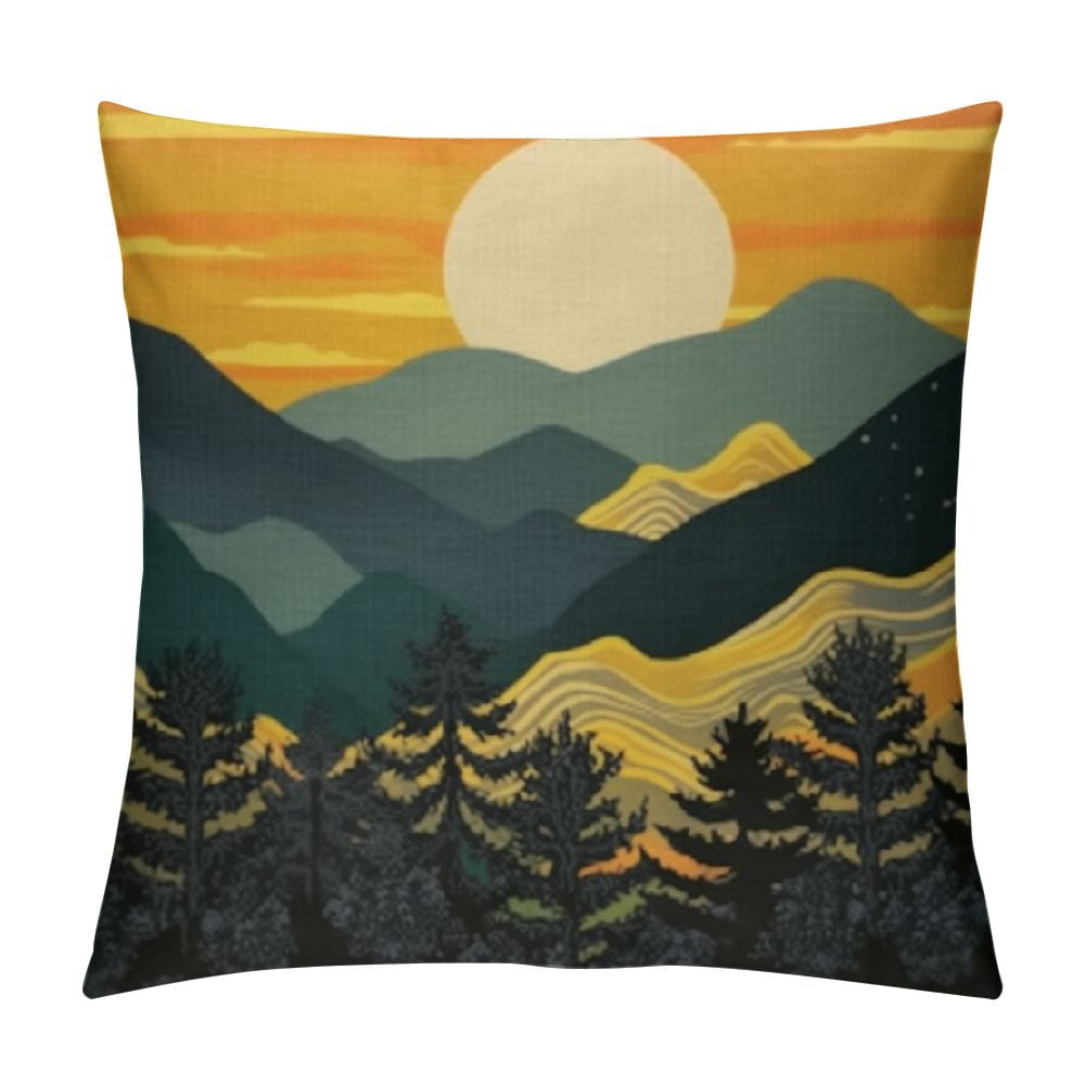 Ulloord Abstract Boho Throw Pillow Covers Mountain Nature Landscape ...