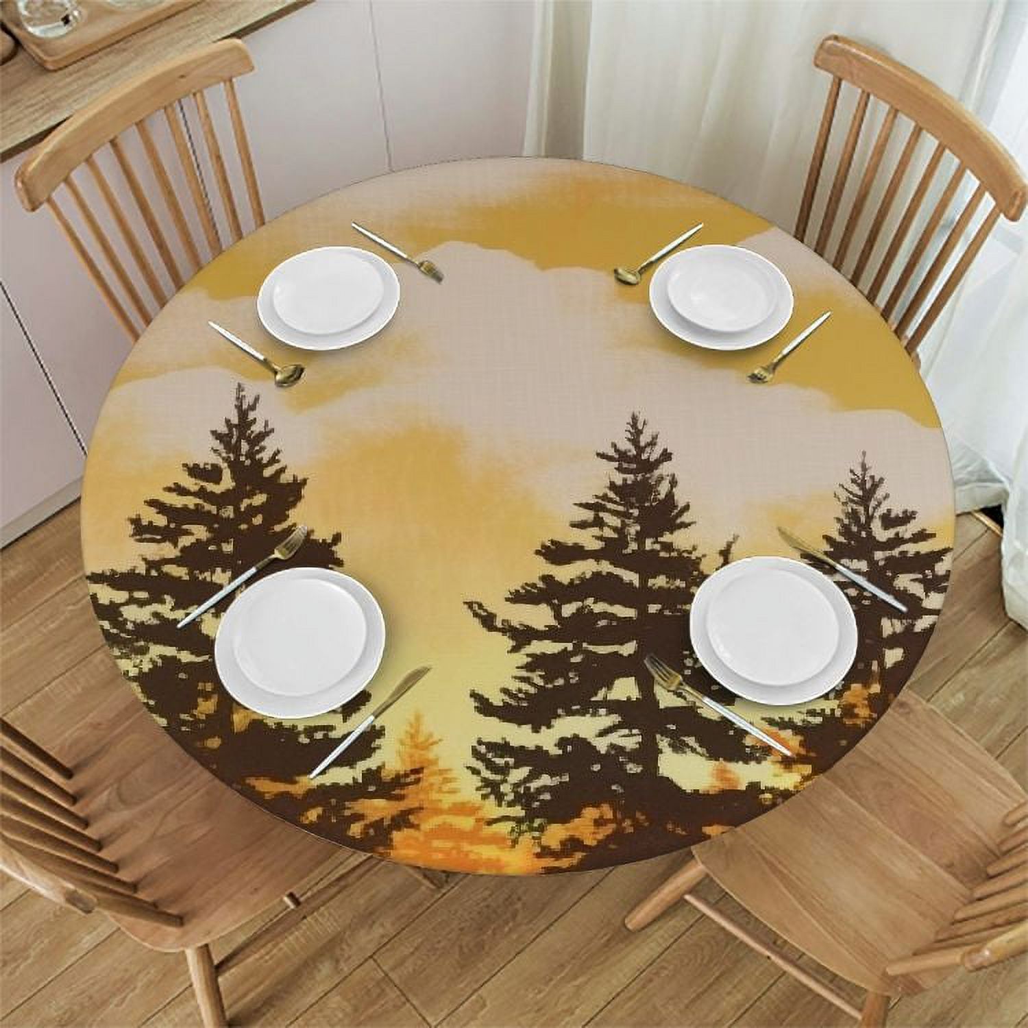 Ulloord Autumn Farm Foggy Forest Round Fitted Table Cover for Dining ...