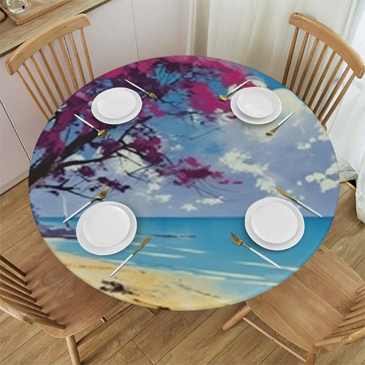 Ulloord Beach Pattern Round Fitted Tablecloth,Elastic Edge,Suitable for ...