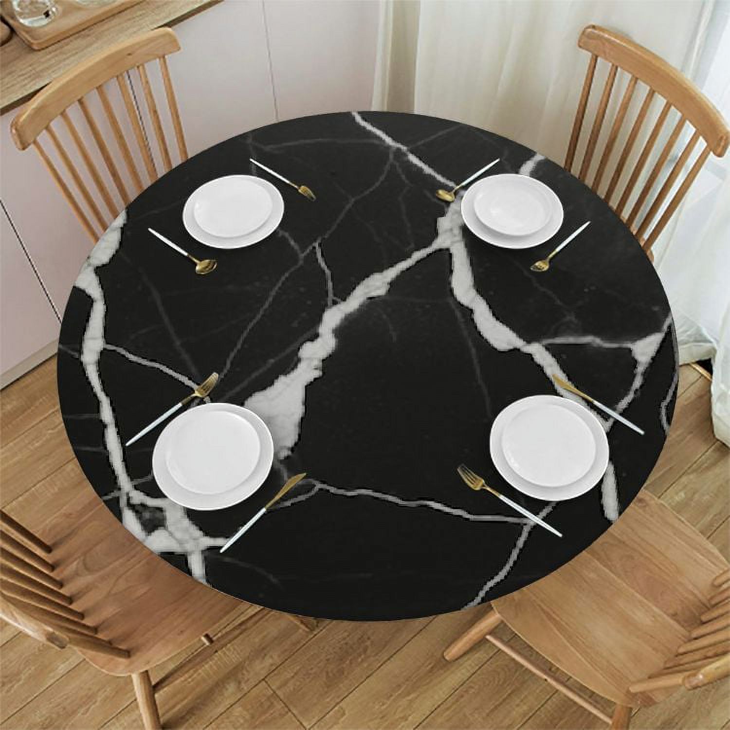 Ulloord Black Marble Pattern Round Fitted Tablecloth, Abstract Lines ...