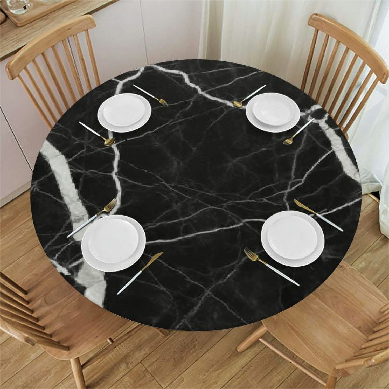 Ulloord Black Marble Texture Lines Print Elastic Edged Tablecloth for ...