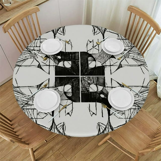 Ulloord Black White Round Tablecloth with Elastic Edges Mandala Round ...